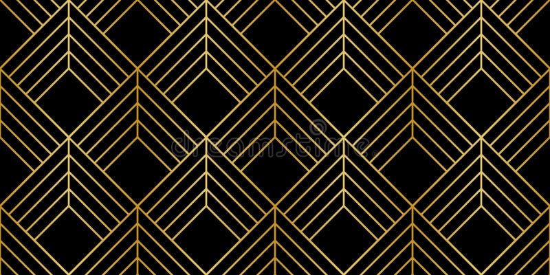 Black and Gold Geometric Art Deco Rhombus Print, Classical Elegant ...