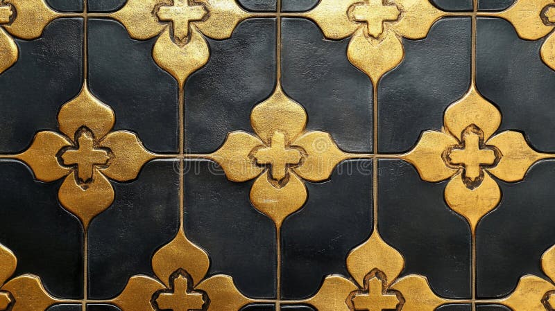 Black and Gold Geometric Tile Pattern Stock Illustration - Illustration ...