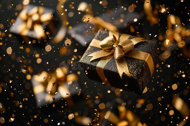 A Gold Gift Box with a Gold Ribbon and Bow Stock Photo - Image of ...