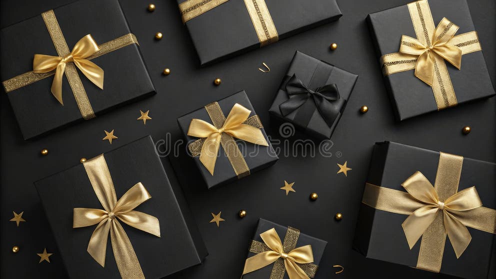 Black and Gold Gift Extravaganza a Luxe Composition Stock Illustration ...