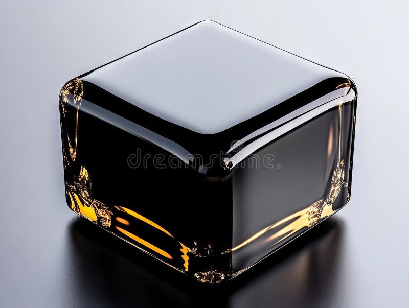 A Black and Gold Glass Cube on a Reflective Surface Stock Illustration ...