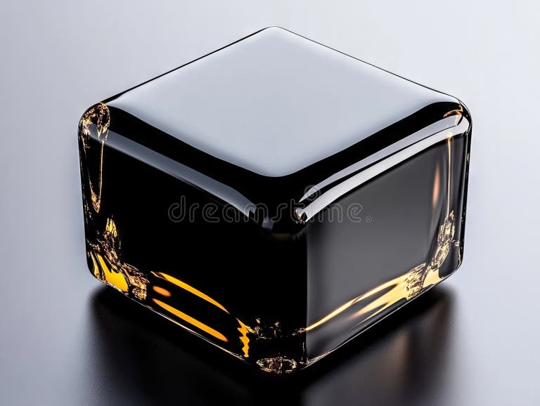 A Black and Gold Glass Cube on a Reflective Surface Stock Illustration ...