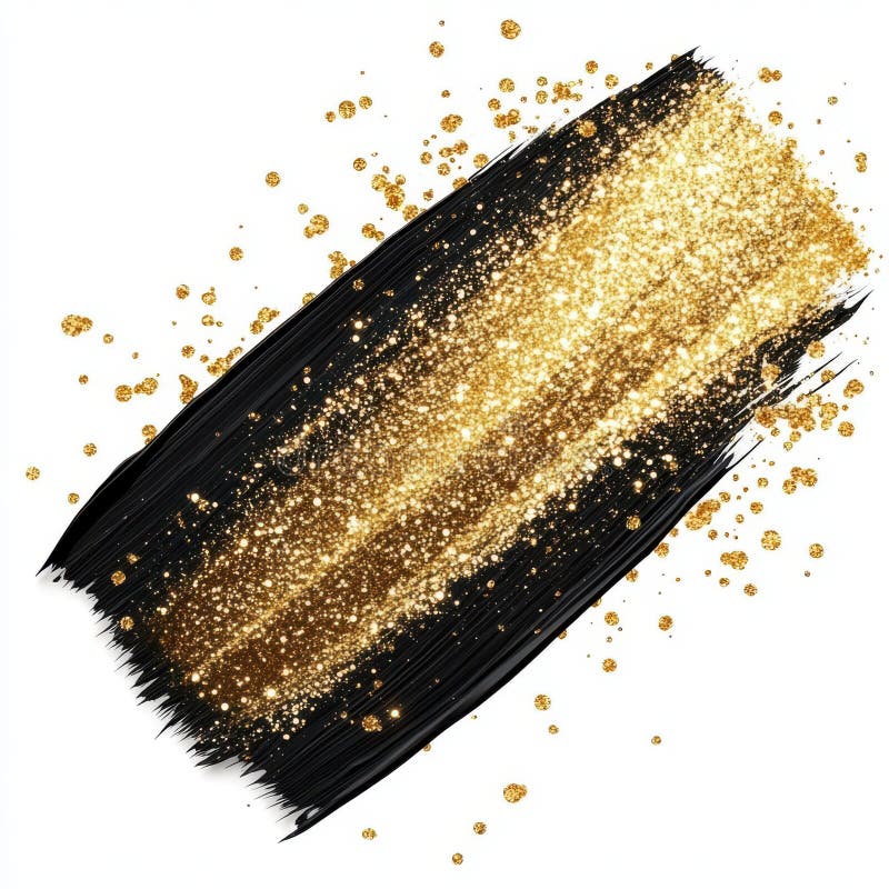 Black and Gold Glitter Abstract Art Brushstroke Design, Isolated on a ...