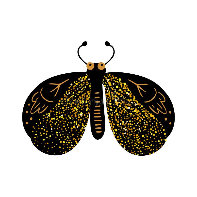 Black and Gold Glitter Moth Butterfly, Celestial Vector Fairy Insect ...