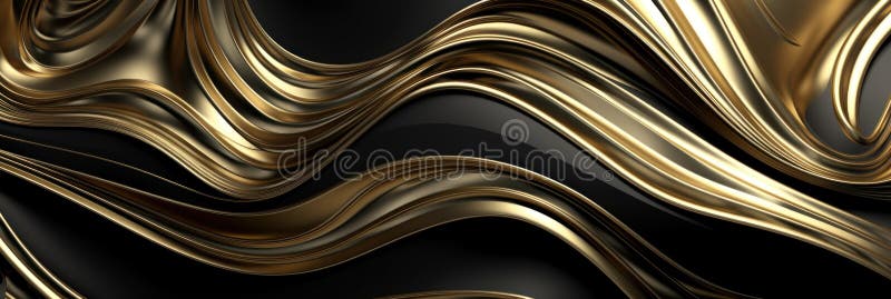 Black and Gold Glitter Wave Horizontal Background. Gold Metal Abstract ...