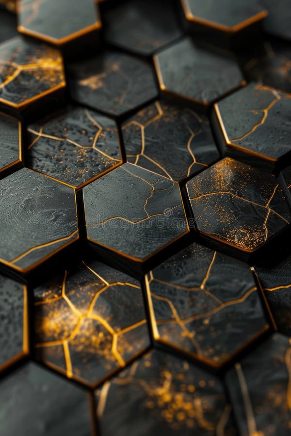 Black Gold Hexagon Tiles stock photo. Image of tiles - 376280188
