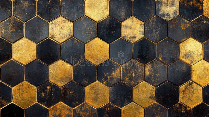 Black and Gold Hexagonal Tile Wall Stock Illustration - Illustration of ...