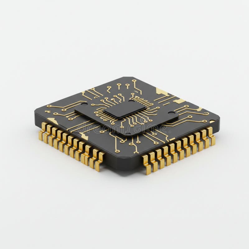 Black and Gold Integrated Circuit with Intricate Golden Pathways on Its Surface. Stock ...