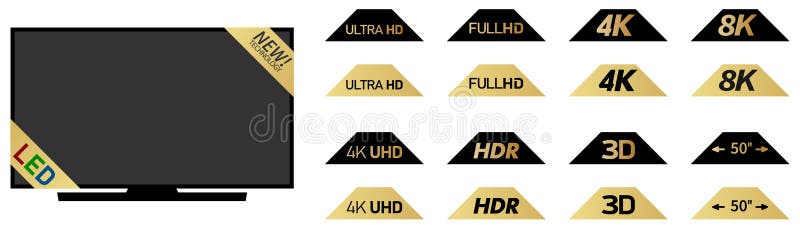 Black or Gold Labels with Display Tv Resolution and Simple Tv Mockup ...