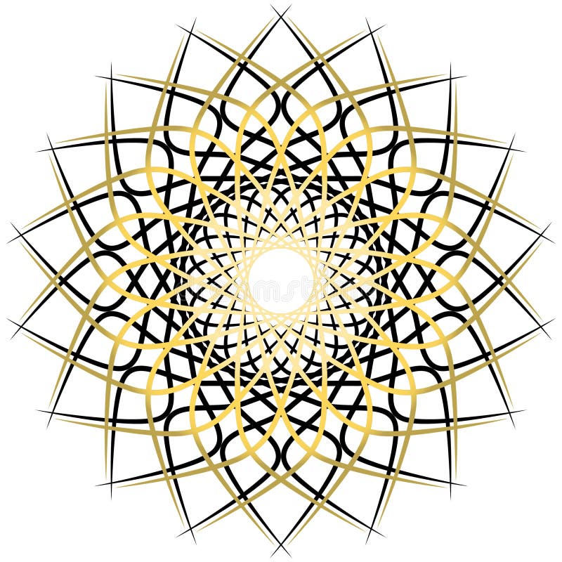 Black Gold Line Round Ornament Stock Illustration - Illustration of ...