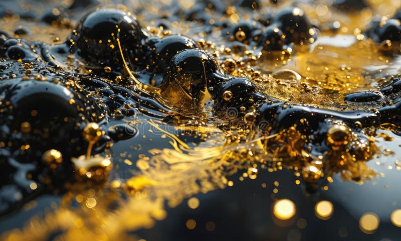A Black and Gold Liquid is Shown in this Image, with Some Drops of Gold ...