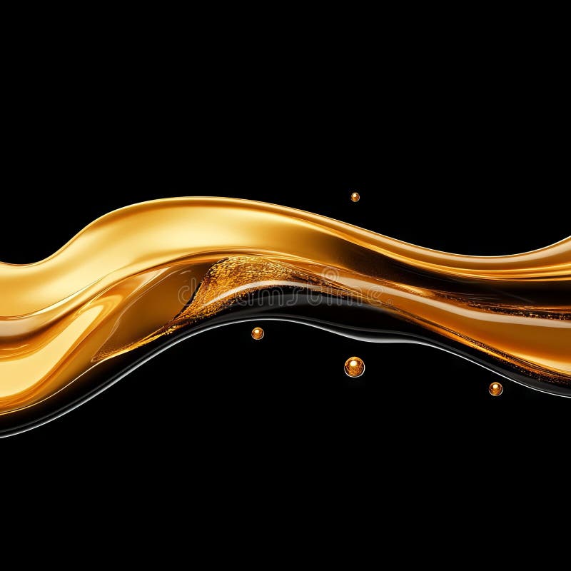 A Black and Gold Liquid Wave with Bubbles on a Black Background Stock ...