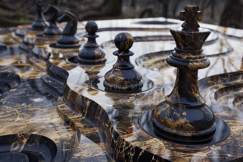 Black and Gold Luxury Chess Set Standing on Marble Board Stock Image ...