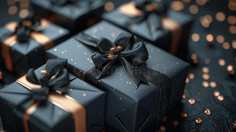 Black and Gold Luxury Gift Boxes - Generative Ai Stock Illustration ...