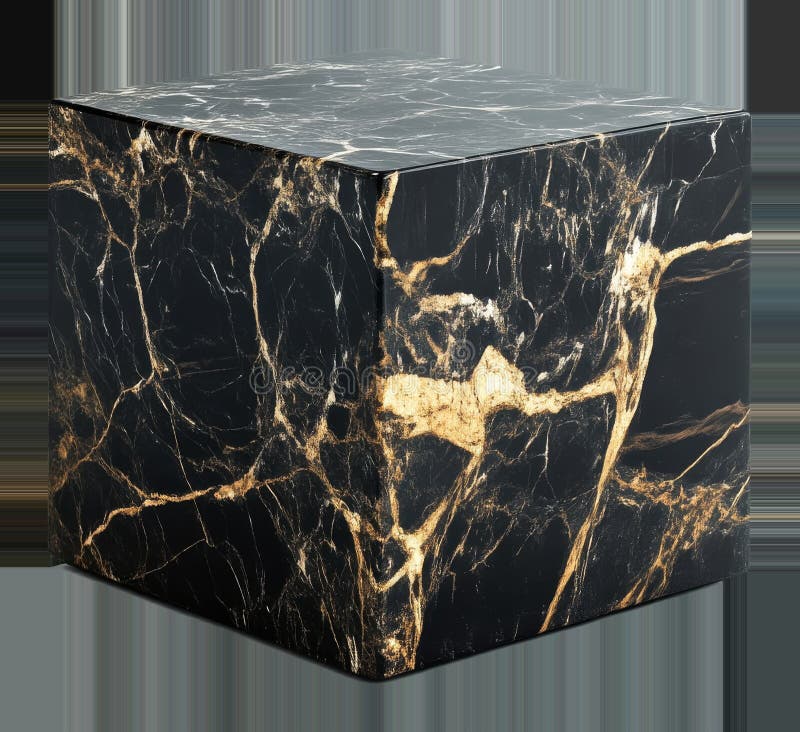 Black and Gold Marble Cube with Intricate Patterns, Modern Decor ...