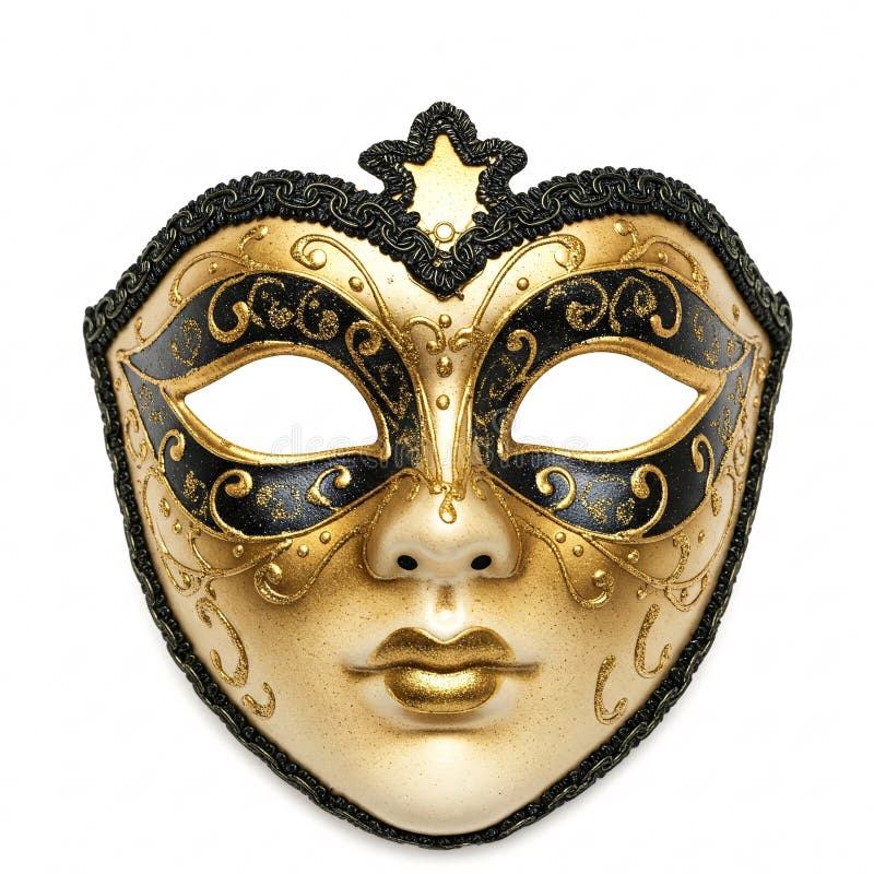 A Black and Gold Ornate Venetian Mask, Isolated Stock Illustration ...