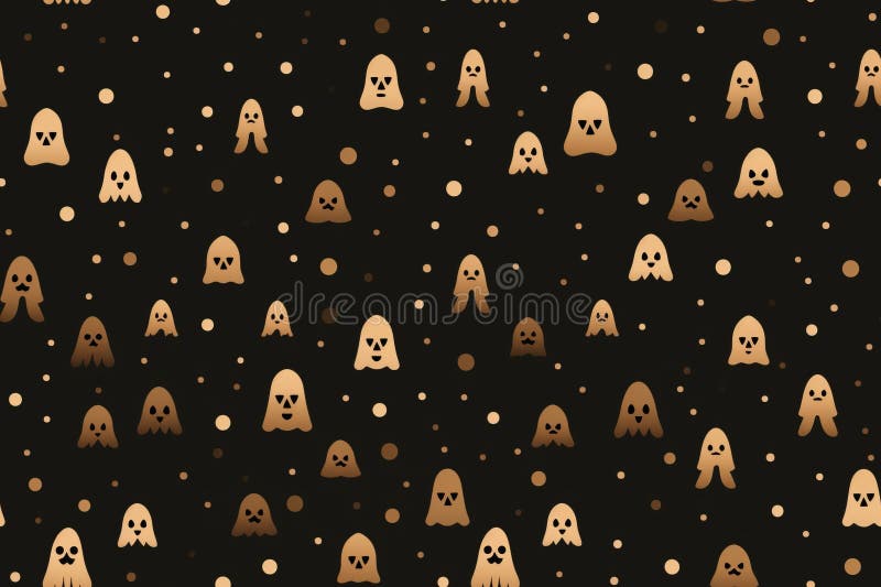 A Black and Gold Pattern with Ghosts and Polka Dots Stock Illustration ...