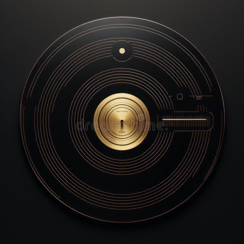Golden Stylized Turntable Icon on Dark Background Stock Illustration ...