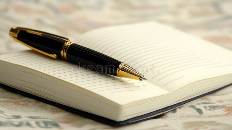 A Black and Gold Pen Resting on an Open Notebook Stock Illustration ...