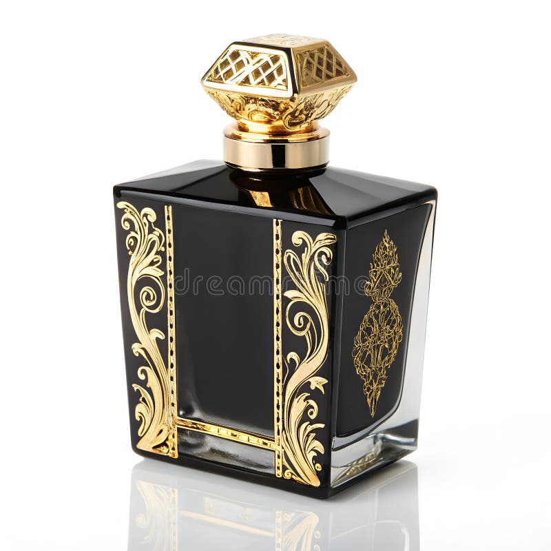 Black and Gold Perfume Bottle Isolated on White Background Stock ...