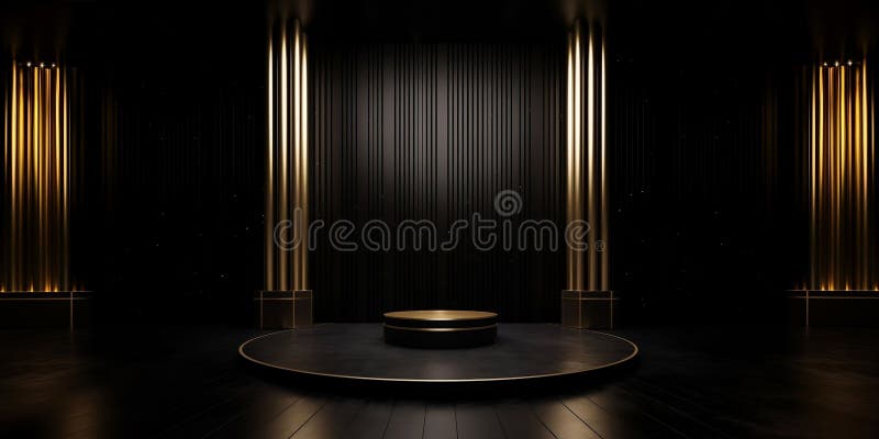 Black and Gold Podium in Minimalistic Studio Background Black Room with ...