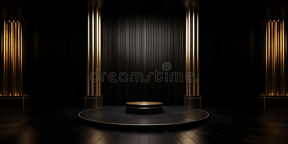 Black and Gold Podium in Minimalistic Studio Background Black Room with ...