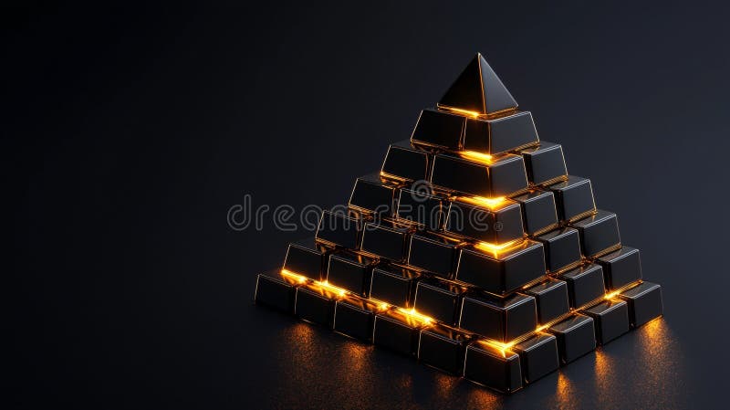 Black Gold Pyramid Formation with Glowing Edges Display Stock ...