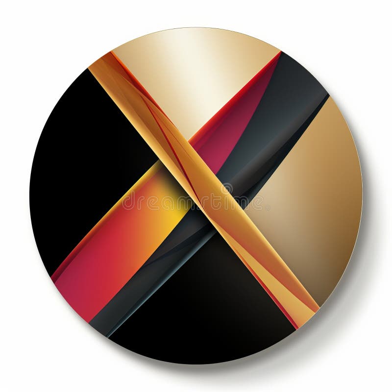 A Black Gold and Red Round Button with an Abstract Design Stock ...