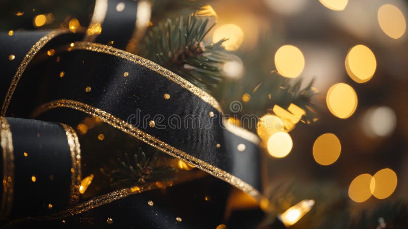 Black Christmas Gold Ribbon Tree Stock Illustrations – 4,774 Black ...