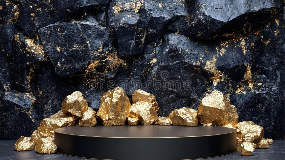 Black and Gold Rock Background - 3D Illustration Stock Illustration ...