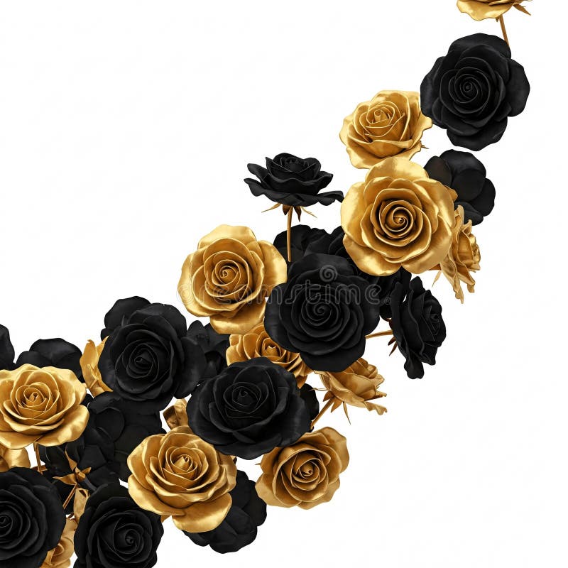 Black and Gold Roses, Appearing To Be Falling, on a White V Stock ...