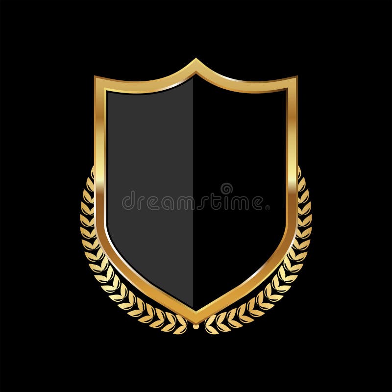 Black and Gold Shield with Laurel Wreath Vector Illustration Stock ...