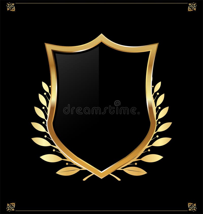 Black and Gold Shield with Laurel Wreath Vector Illustration Stock ...