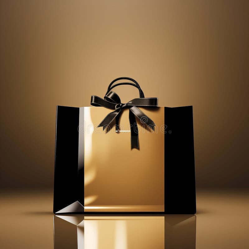 A Black and Gold Shopping Bag with a Bow Stock Illustration ...