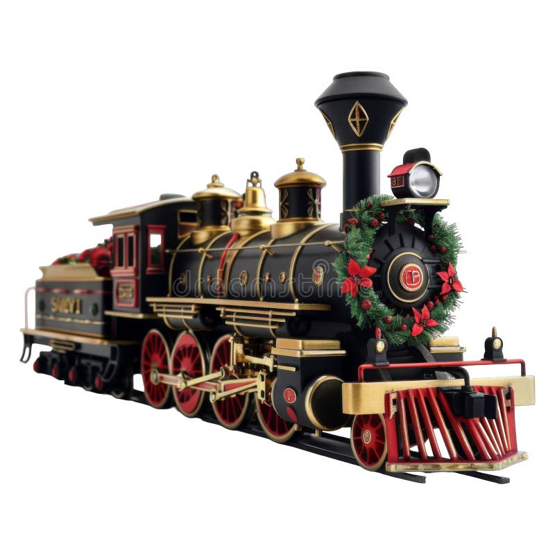 Black and Gold Steam Engine Decorated with a Christmas Wreath Stock ...