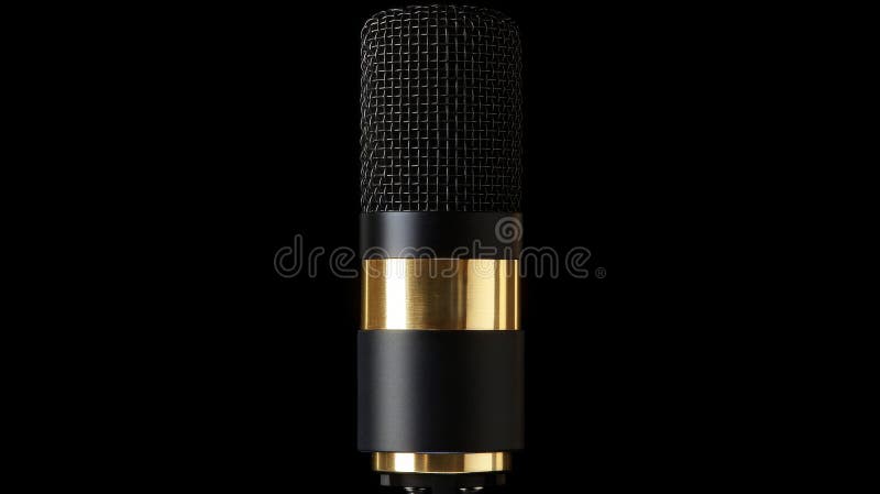 Black and Gold Studio Microphone on Black Background Stock Illustration ...
