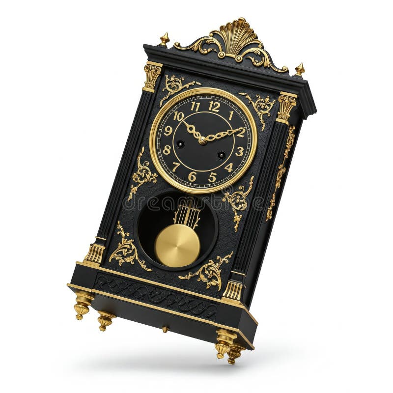 Black and gold table clock stock photo. Illustration of wood - 380104672