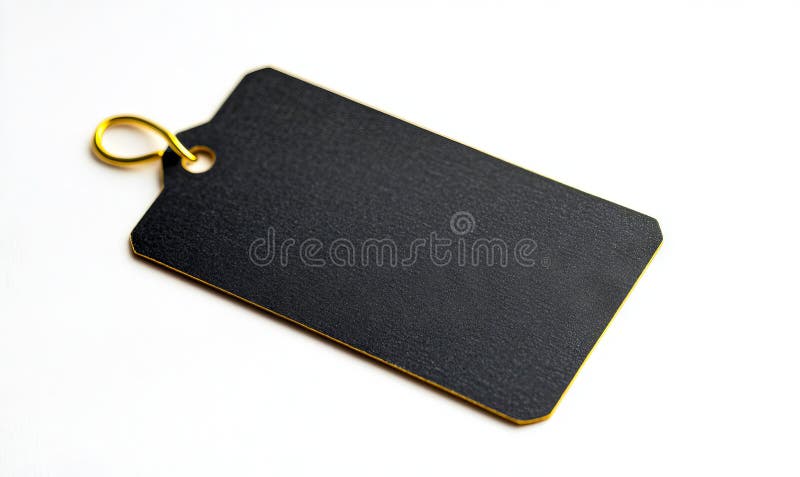A Black and Gold Tag on a White Surface Stock Photo - Image of attach ...