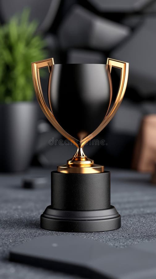 A Black and Gold Trophy Sitting on Top of a Table Stock Photo - Image ...