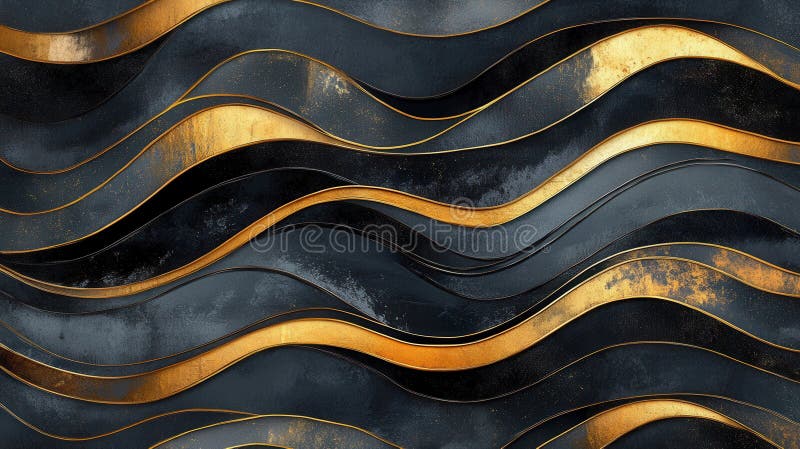 Black Gold Wave Pattern with Dynamic Flowing Lines Stock Illustration ...
