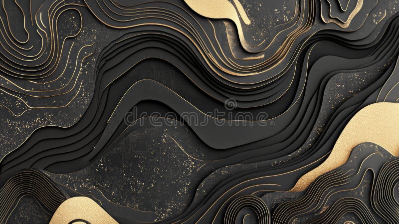 A Black and Gold Wavy Pattern Background with Elegant Gold Foil ...