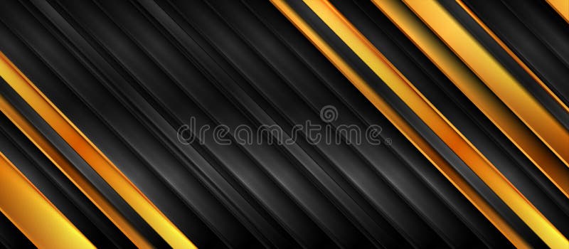 Black And Golden Abstract Tech Background With Glossy Stripes Stock ...