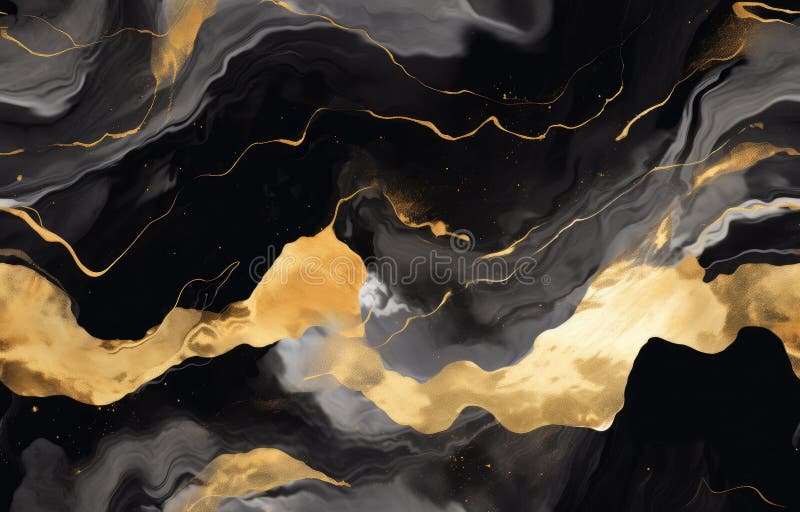 Black and Golden Marble Background with Smudge Grey Effect Stock ...