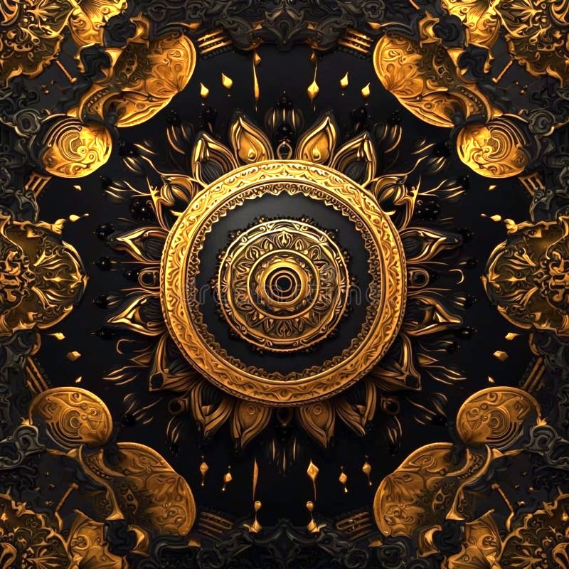 Black and Golden Rich Abstract Mandala Illustration Stock Image - Image ...