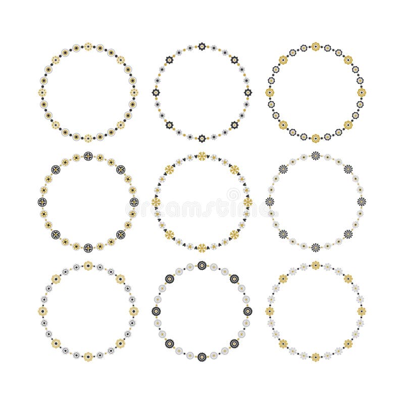 Black and Golden Vintage and Cute Empty Floral Circle Emblems Set on ...