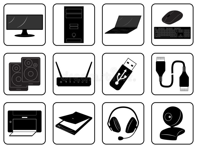 Black Goods Icons of Computer Online Store Stock Vector - Illustration ...