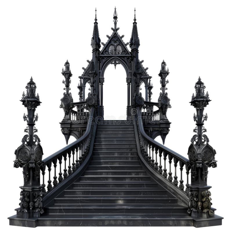 Black Gothic Archway and Staircase Stock Photo - Illustration of ...