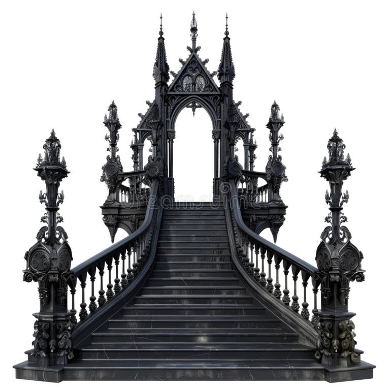 Black Gothic Archway and Staircase Stock Photo - Illustration of ...