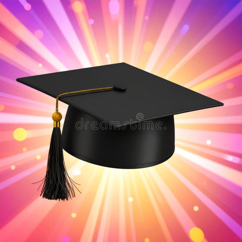 Black Graduation Cap Against Radiant Purple Background Stock ...