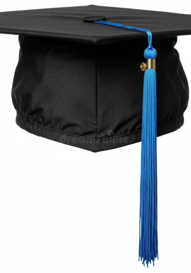 Black Graduation Cap with Blue Tassel Stock Illustration - Illustration ...